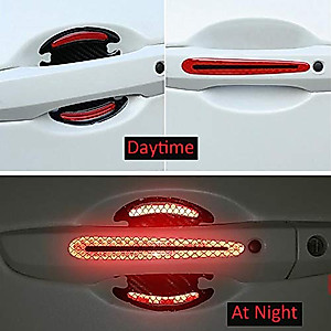 WindCar Car Door Handle Reflective Stickers Universal Auto Door Handle Scratch Cover Guard Protective Film Pad with Safety Reflective Strips 8 Pack (Red)