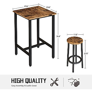Recaceik 3 Piece Pub Dining Set, Modern bar Table and Stools for 2 Kitchen Counter Height Wood Top Bistro Easy Assemble for Breakfast Nook Living Room Small Space Restaurant, Rustic Brown 24”