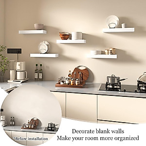 Premium White Glossy Finish Floating Shelves for Wall, 17'', Bright Solid Wood Floating Shelves, Sleek Wall Shelf Set with Strong Hidden Brackets for Contemporary Home Decor, Heavy Duty, Set of 2