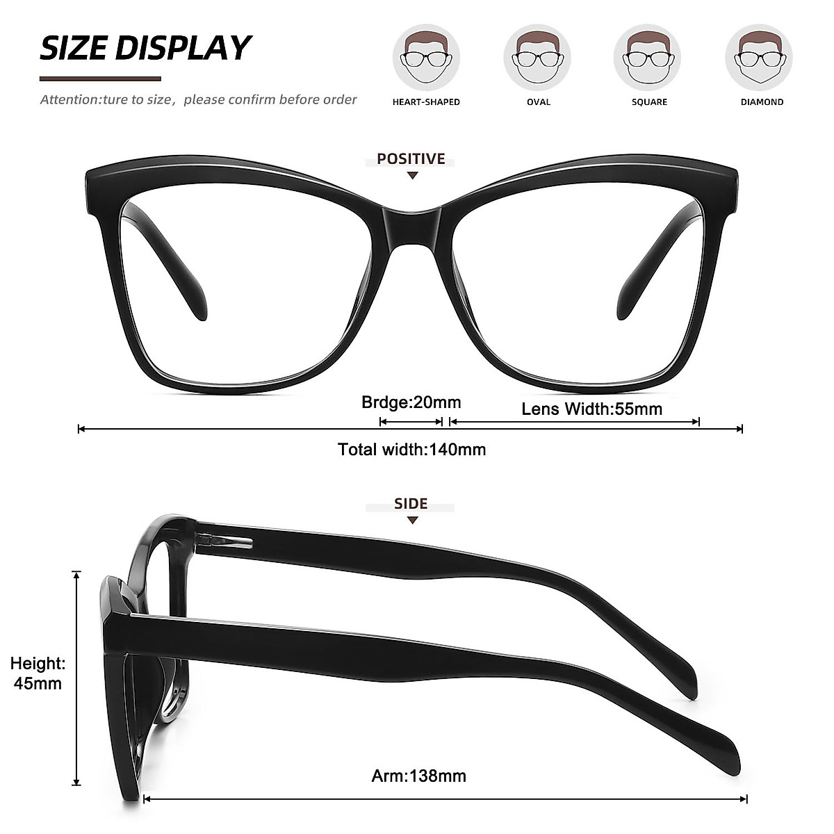 MEETSUN Oversized Cat Eye Blue Light Blocking Glasses Women Trendy Big Frame Computer Eyewear Cateye Black