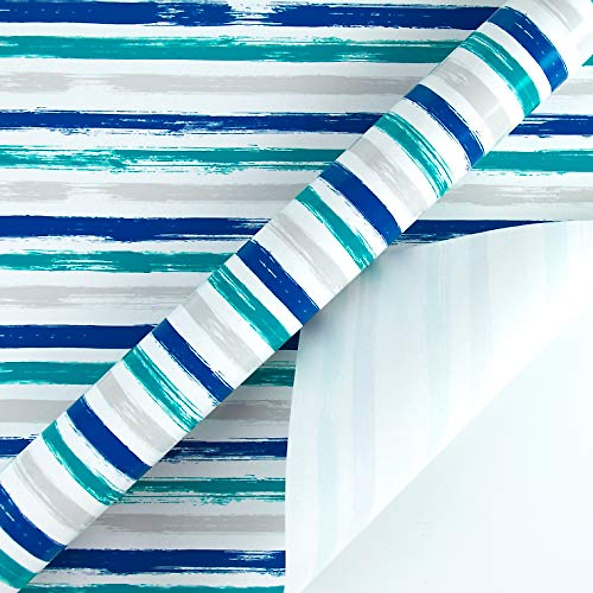 WRAPAHOLIC Wrapping Paper Roll - Blue Navy and Grey Lines Print for Birthday, Holiday, Wedding, Baby Shower Wrap - 30 inch x 33 feet