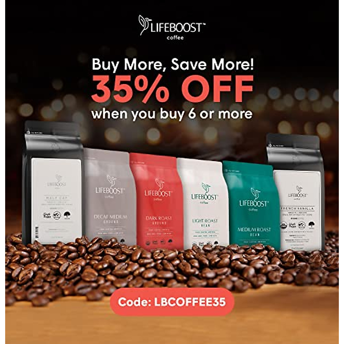 Lifeboost Coffee Ground Medium Roast Coffee - Low Acid Single Origin USDA Organic Coffee - Non-GMO Ground Coffee Third Party Tested For Mycotoxins & Pesticides - 12 Ounces