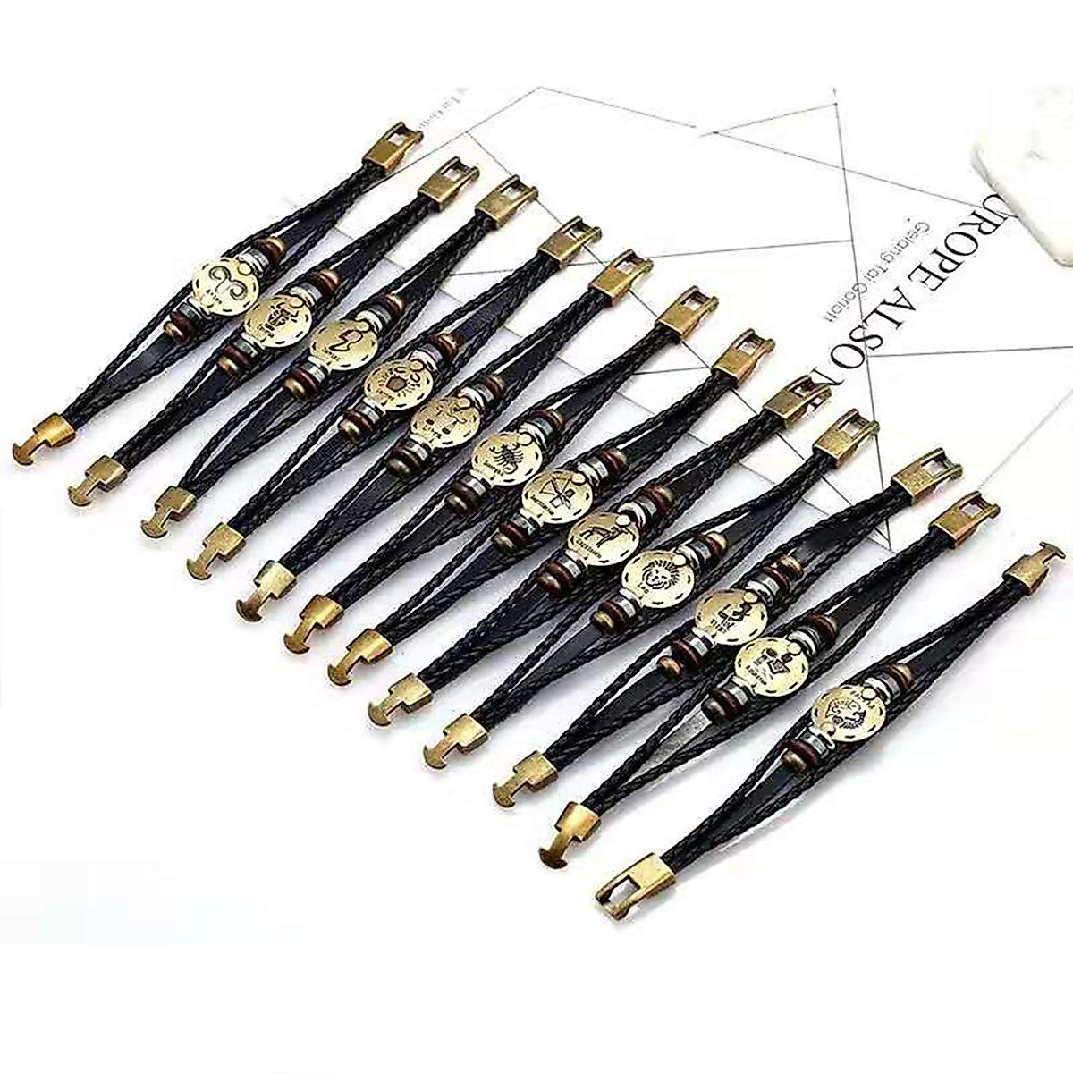 NIGHTCRUZ Constellation Braided Rope Bracelet - Punk Alloy Leather Bracelet - Hand Woven Braided Rope Bracelet Punk Chain Cuff 2 PCS (Pisces)