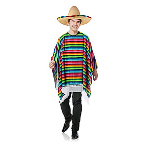 SATINIOR Mexican Serape Poncho Costume Mexican Sombrero with Rainbow Serape Edge and Band (Adult)