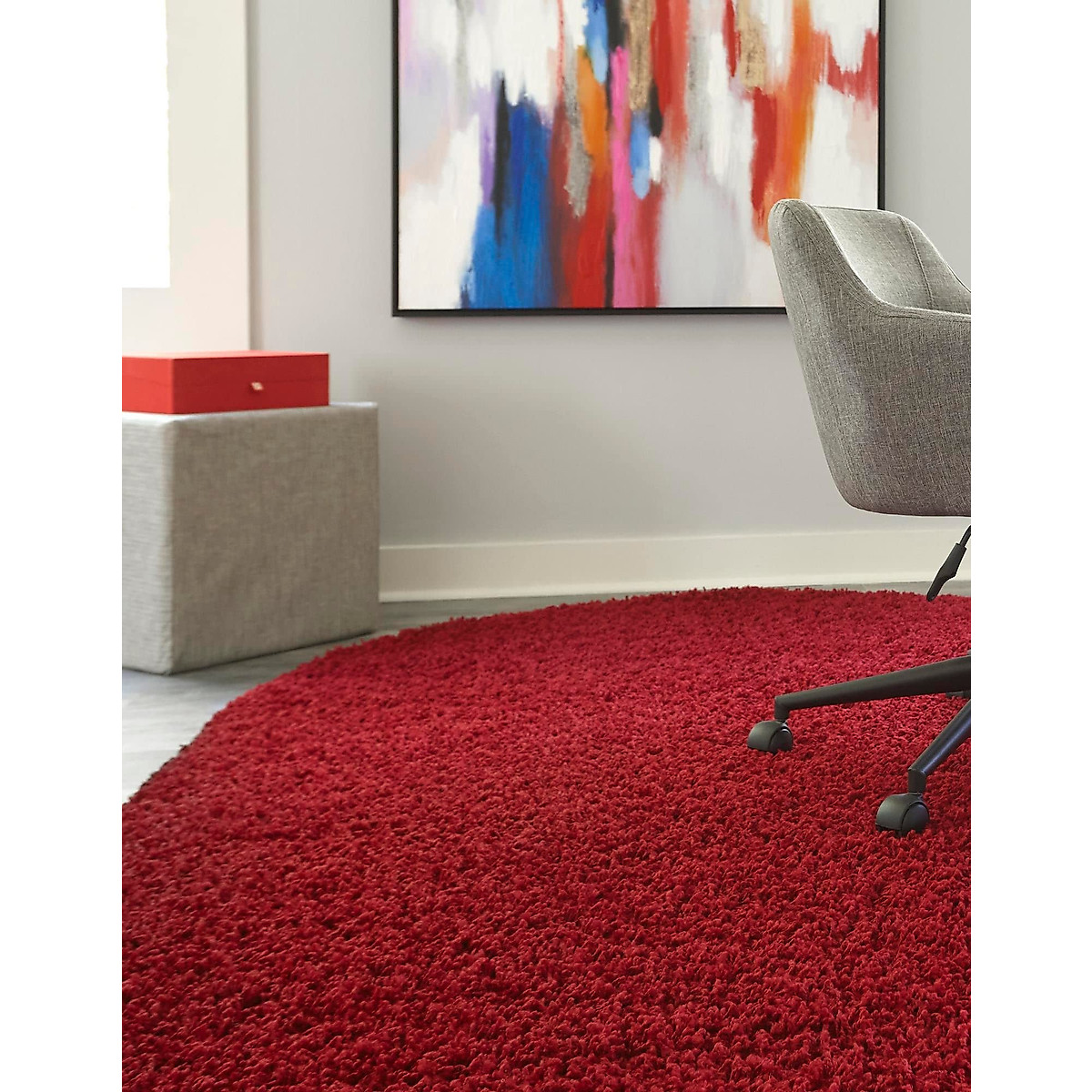 Rugs.com - Über Cozy Solid Shag Collection Rug – 3' x 5' Oval Cherry Red Shag Rug Perfect for Living Rooms, Large Dining Rooms, Open Floorplans