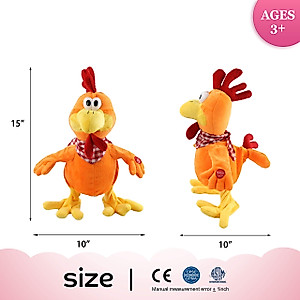 Houwsbaby 15‘’ Electronic Squawking Chicken Toy Chicken Stuffed Animal Interactive Musical Walking Singing Waving Rooster Plush Toy with Bib Gift for Kids Boys Girls Thanksgiving Day