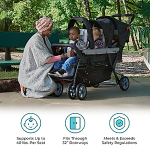 Gaggle by Foundations Compass 3 Seat Stroller | Triple Stroller for Infant and 2 Toddlers | Lightweight Tandem Triple Stroller | Foot Brake | Shock-Absorbing All-Terrain Wheels | Easy Folding | Black