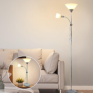 DINGLILIGHTING LED Floor Lamp DLLT Mother-Daughter Floor Lamps with Reading Lights, Modern Standing Pole Light, Torchiere Free Standing Lamp for Living Room, Bedroom, Office (Silver)