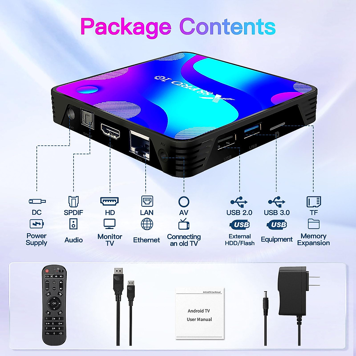 Android TV Box 11.0, Android Box Quad Core RK3318 CPU 2GB 16GB Supports 2.4G+5G Dual Wi-Fi/ 100M Ethernet/ BT 4.0/ USB 3.0/3D 4K Ultra HD H.265 Decoding Smart TV Box Android Media Player