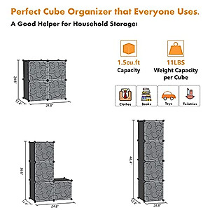C&AHOME Cube Storage Organizer with Doors, 4-Cube Shelves, Closet Cabinet, DIY Plastic Modular Bookshelf Ideal for Bedroom, Living Room, 24.8" L x 12.4" W x 24.8" H Black SHS04B-DOOR