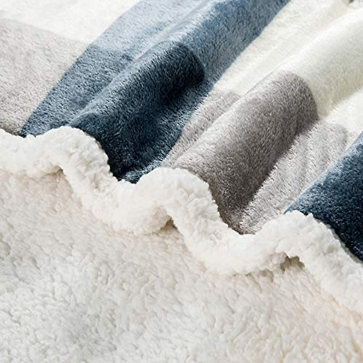 PU MEI Sherpa Fleece Throw Blanket 60" x 80" Reversible Plush Fluffy Lattice Flannel Blankets for Sofa Couch Bed, Grey-Soft Blue