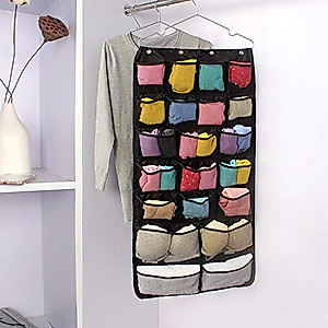SPIKG Dual-Sided Hanging Closet Organizer for Underwear, Stocking,Bra and Sock,Mesh Pockets with Metal Hanger (42 Pockets Black)