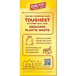 Glad ForceFlex MaxStrength Tall Kitchen Drawstring Trash Bags, 13 Gallon, Fresh Clean Scent with Febreze Freshness, 34 Count