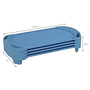 Children’s Factory SpaceLine Nap Cots, Kids Daycare and Preschool Sleeping Cot, Toddler Size, Set of 4, Wedgewood Blue