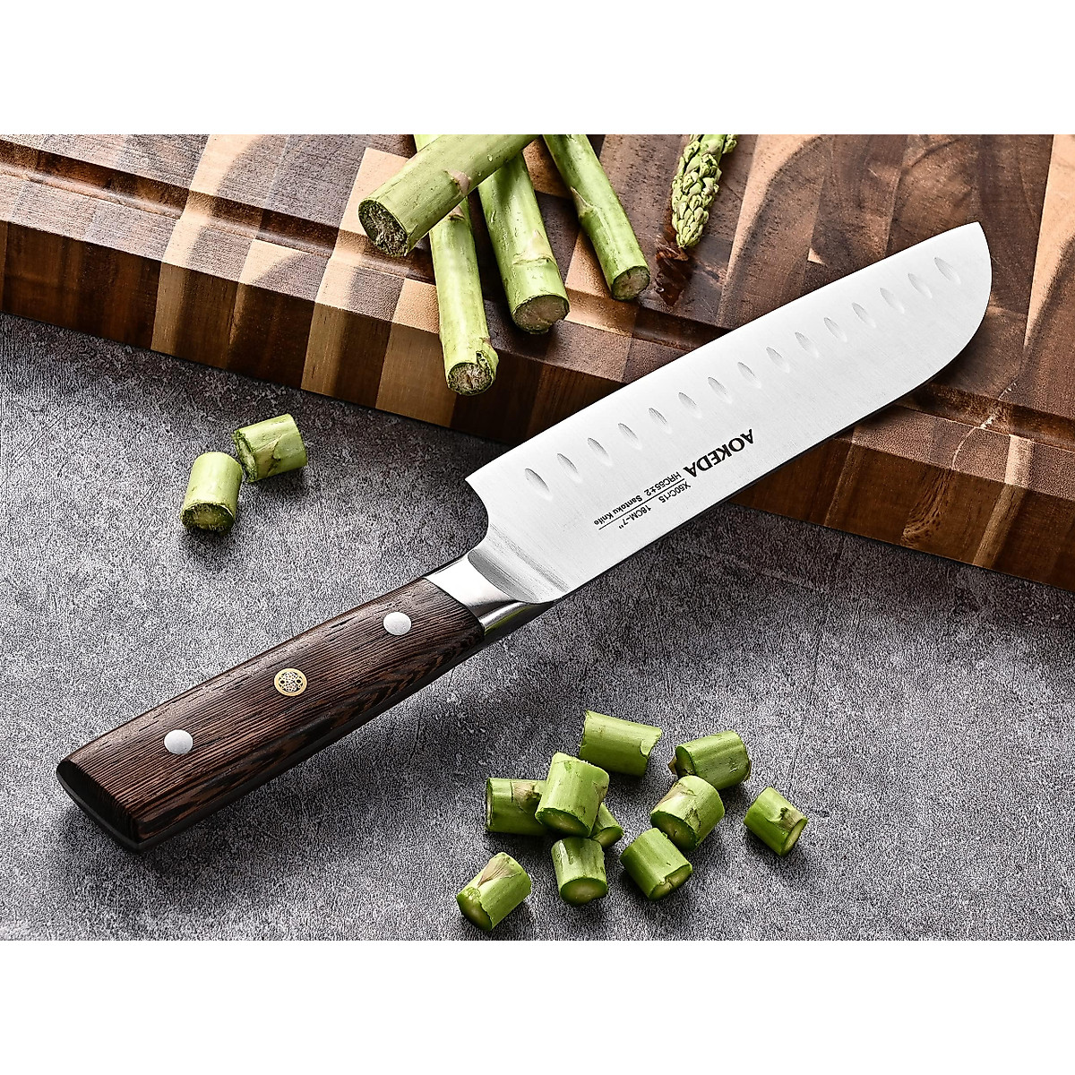 AOKEDA 16-Piece Kitchen Knife Set with Block, with Kitchen Shears and Sharpener, High Carbon German Steel(Natural Wenge)