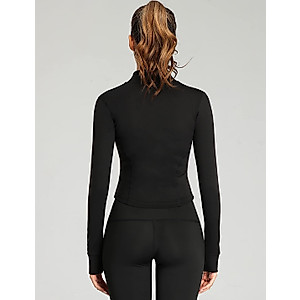 Gnveub Women’s Sports Running Jacket Slim Fit Stretchy Full Zip Athletic Workout Lightweight Jacket with Thumb Holes(Black,XL)