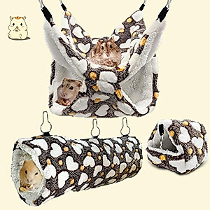 3 Pieces Small Pet Cage Hammock Set Hammock Hanging Tunnel Rat House for Small Animals Soft Double-Layer Sugar Glider Hammock Accessories Set for Parrot Ferret Squirrel Hamster Rat Playing Sleeping
