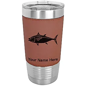 LaserGram 20oz Vacuum Insulated Tumbler Mug, Tuna Fish, Personalized Engraving Included (Faux Leather, Dark Brown)