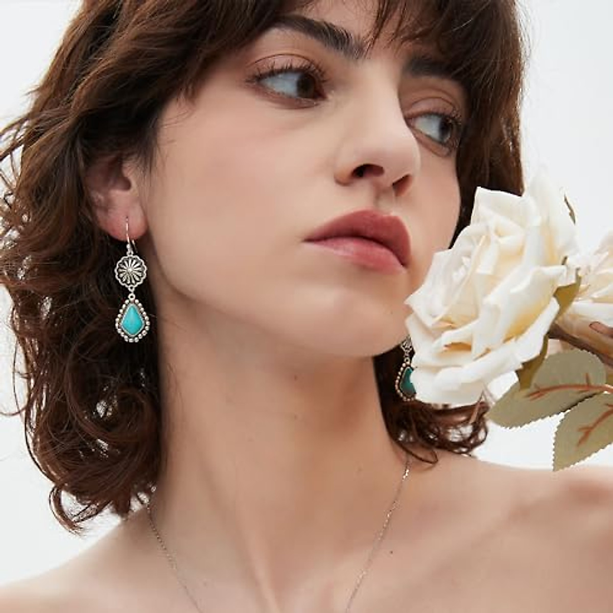 Colloca Turquoise Dangle Earrings for Women, 925 Sterling Silver Hook Western Teardrop Bohemian Earrings, Boho Drop Earrings, Gift Box included