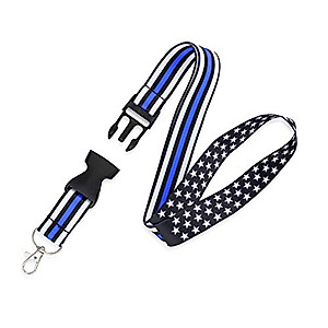 American Flag Office Lanyard - Badge and ID Holder (Thin Blue Line)