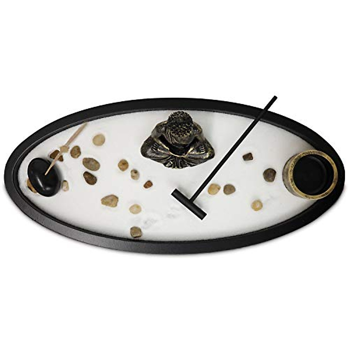 Japanese Zen Garden Kit Home Decor - Buddha Incense Stick Holder Office Desk Accessories - Zen Garden Sand Corner Desk Office Decor - Buddha Statue Table Top - 13.5" x 6.25" x 5"