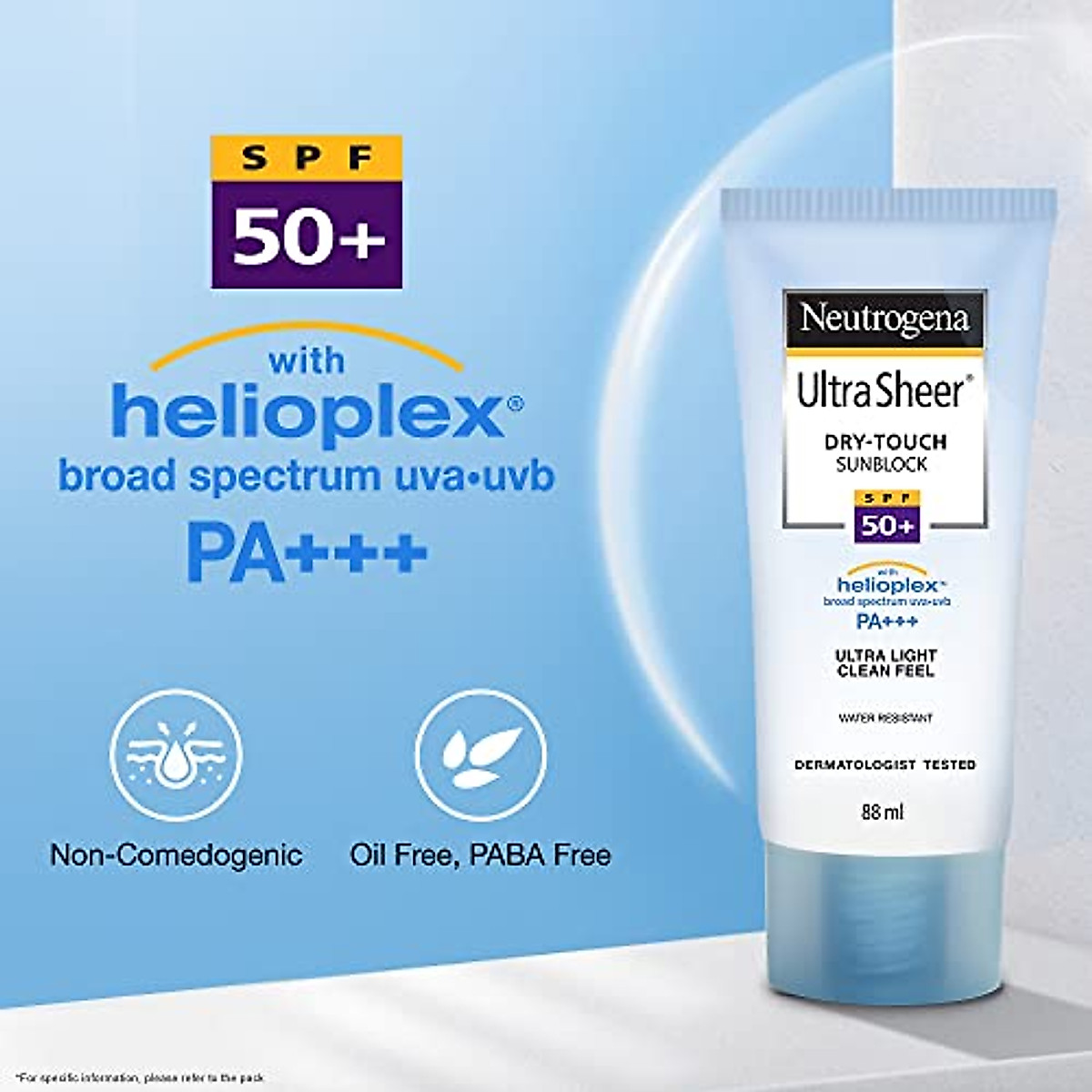 Neutrogena Ultra Sheer Dry-Touch Sunscreen Lotion, Broad Spectrum SPF 55 UVA/UVB Protection, Light, Water Resistant, Non-Comedogenic & Non-Greasy, Travel Size, 3 fl. Oz