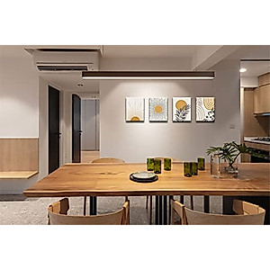 Abstract Bohemian Wall Art Sun Prints - Boho Line Poster Pictures Mid Century Canvas Artwork Framed 12x16 Inches Plant Leaf Minimalist Painting Home Decoration for Bedroom Bathroom Living Room Decor