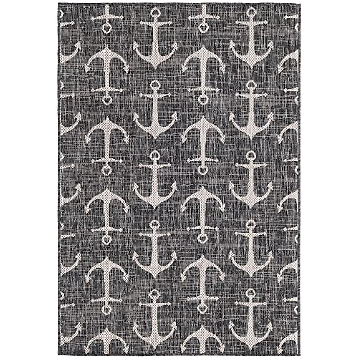Unique Loom Outdoor Coastal Collection Area Rug - Ahoy (4' 1" x 6' 1" Rectangle, Charcoal/ Ivory)