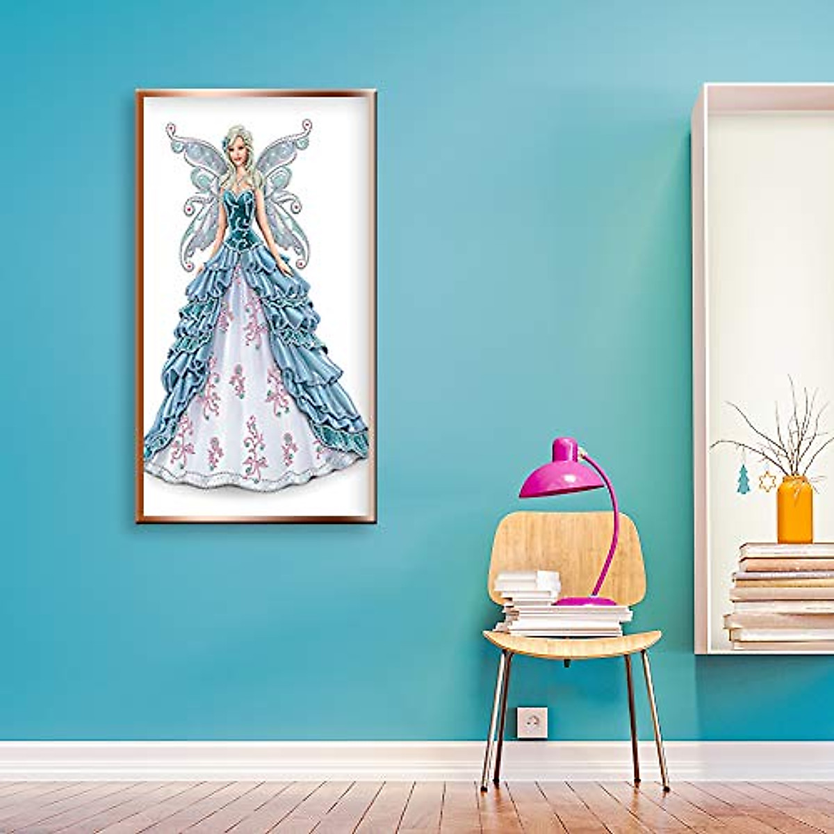 LUSandy 5D Diamond Painting Angel Elegant Lady Partial Drill Special Shaped Crystal Rhinestone Women Diamond Art Kits for Adults and Kids Home Wall Decor 12 x 20 inch - Blue and White Angel