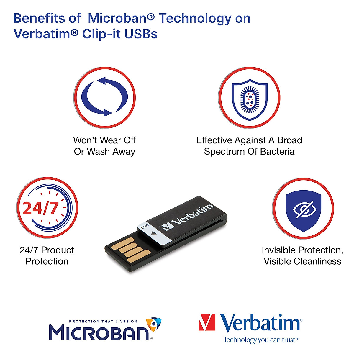 Verbatim 8GB Clip-It USB 2.0 Flash Drive Cap-less Thumb Drive Resistant to Water, Dust, and Static Discharge 3 Pack - Black, White, Red 98674