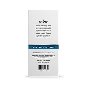Cremo Blue Cedar & Cypress Cologne Spray, A Woodsy Scent with Notes of Lemon Leaf, Cypress and Cedar, 3.4 Fl Oz