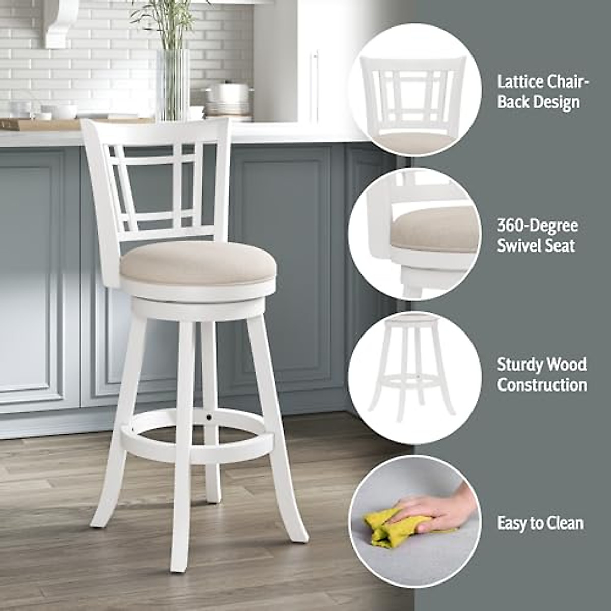 Hillsdale Fairfox Swivel Bar Stool, Barstool, White