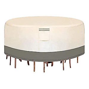 SEKKVY Round Patio Furniture Covers,72 Inch Heavy Duty 100% Waterproof Outdoor Table and Chair Set Covers,All Weather Resistant Lawn Dining Table Covers, Beige & Brown
