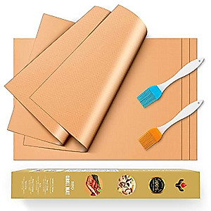 YRYM HT Copper Grill Mats for Outdoor Grill -Set of 5 Nonstick BBQ Grill Mat 15.75 x 13", Reusable & Heavy Duty Under Grill Mat, Easy to Clean, Works for Gas, Charcoal, Electric Grill by HTVRONT