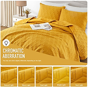 Lavsiry Mustard Yellow Quilt Full/Queen Size Bedding Set, Summer Thin Microfiber Quilted Bedspread & Coverlet, Soft Lightweight Comforter for All Seasons - 3 Piece(1 Quilt, 2 Pillow Shams)
