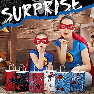 Epakh 24 Pcs Spider Party Favors Bags with Handles Spider Birthday Party Decorations Double Sided Spider Web Printed Goodie Candy Bags for Kids Boys Spider Party Favors(Black, Red, blue,Classic)