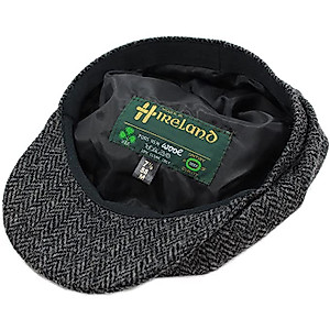 Biddy Murphy Newsboy Hat for Men Irish Flat Cap 100% Wool Tweed, Herringbone, Imported, Large Gray