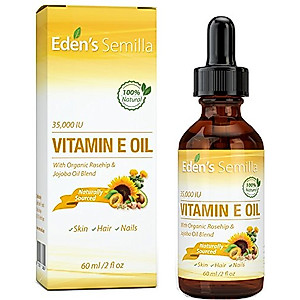 Eden's Semilla 100% Plant Extract Vitamin E Oil 35,000 IU + Organic Rosehip & Jojoba Blend - Fast Absorbing Skin Protection for Face & Body. Pure Ingredients - Ideal for Sensitive Skin - Use Daily