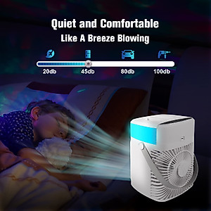 Portable Air Conditioner, Personal Evaporative Air Cooler, Strong Wind Air Fan with 3 Speeds & 3 Misting & LED Light & Aromatherapy Slot Small Desktop Cooling Humidifier Fan for Bedroom, USB Charging