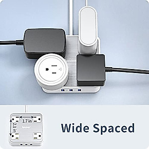 SUPERDANNY Power Strip Surge Protector with 3 USB Ports, 8 Widely Spaced Outlets, Flat Plug, 5 Ft Extension Cord, 1050 Joules, Wall Mount, Compact Size Space Save, Stylish Brushed Finish, White