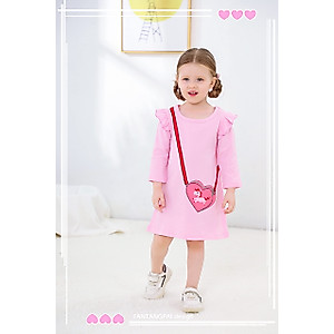 FANTANGPAI Toddler Girl Pink Heart Dress Long Sleeve Baby Girl Cotton Fall Outfit (Pink,8-9 Years)
