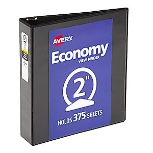 Avery Economy View 3 Ring Binder, 2" Round Rings, 1 Black Binder (05730)