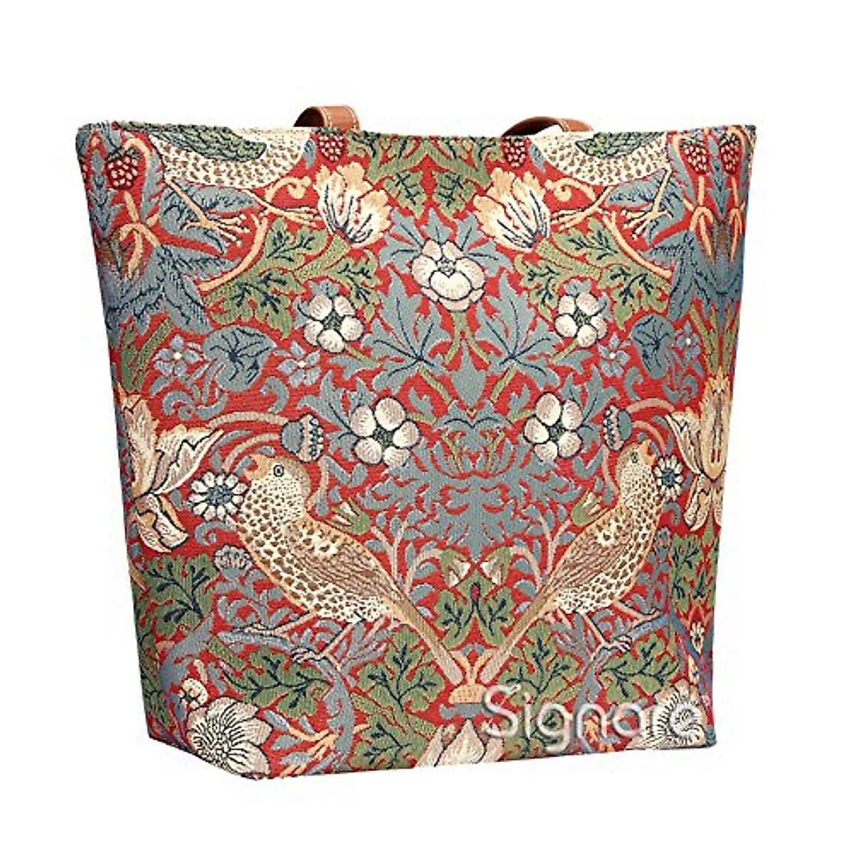 Signare Tapestry Shoulder Bag Tote Bag for Women with Red Flower and Bird William Morris Strawberry Thief Design (SHOU-STRD)