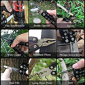 RoverTac Multitool Pliers Pocket Knife Camping Tool Gifts for Men 14 in 1 Multi Tool with Safety Lock Screwdrivers Saw Bottle Opener Durable Sheath Perfect for Camping Survival Hiking Simple Repairs