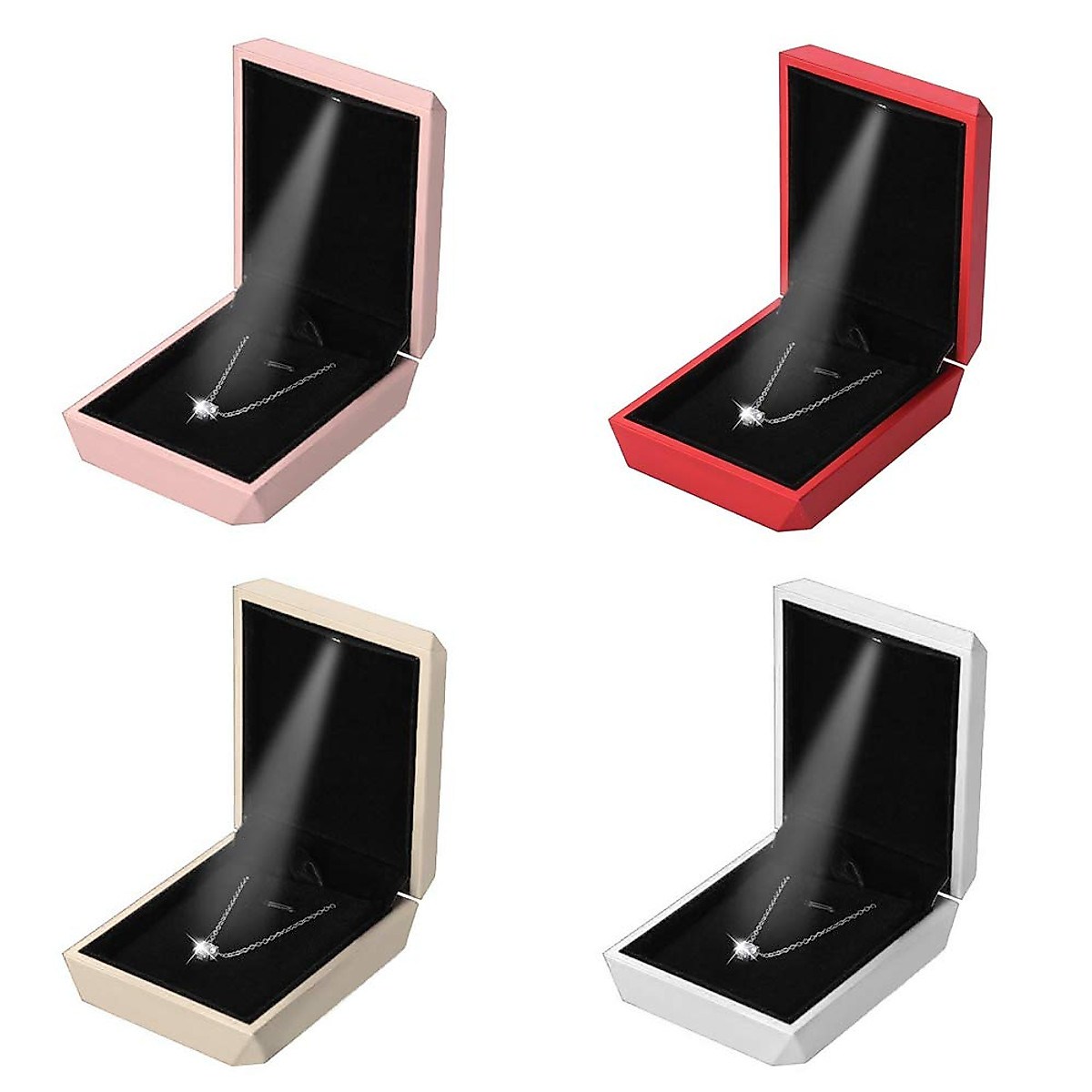 LamQee Necklace Box for Proposal Engagement Wedding Anniversary Birthday Valentine's Day LED Light up Velvet Diamond Pendant Necklace Storage Display Case - Gold