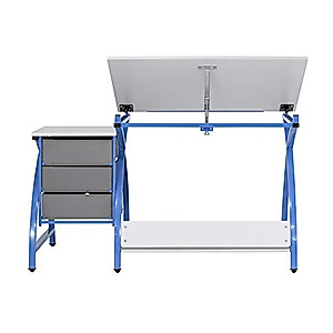SD STUDIO DESIGNS 2 Piece Comet Center Plus, Craft Table and Matching Stool Set with Storage and Adjustable Top, 50"W x 23.75"D x 29.5"H, Blue/White