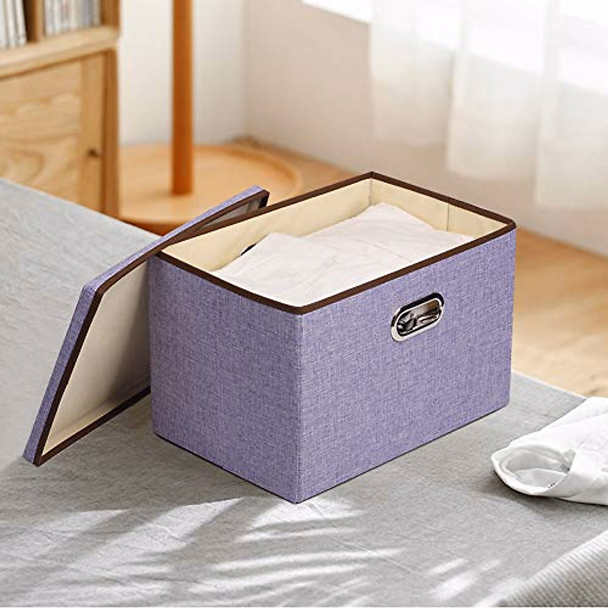 UUJOLY Large Foldable Storage Bins with Lids, Cube Collapsible Nursery Storage Box for Bedroom, Wardrobe, Shelf, Office (purple)
