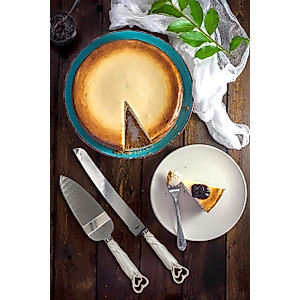 FASHIONCRAFT 2401 Interlocking Hearts Design Cake Knife and Server Set, Wedding Cake Knife and Server Set, Silver Stainless Knife Set