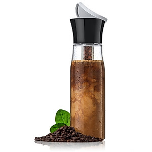 Cold Brew Coffee Maker Pitcher 1 Quart Reusable Airtight Glass Bottle Drip Proof Lid With Coffee Mesh Filter For Homemade Coldbrew And Iced Coffee And Tea Infuser Plus Ice Tube By Perlli