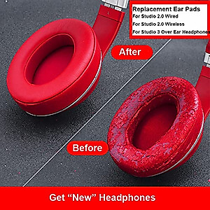 Replacement Earpad Cushions Kit Compatible with Beats Studio 2.0 Wired/Wireless Sutdio 3.0 Over-Ear Headphones Ear Pads Replacement (Red)